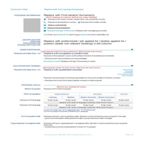Europass CV template to CDC.doc