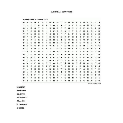 European countries wordsearch puzzle | PDF