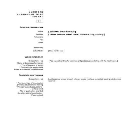 European cv format | DOC