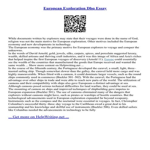European Exploration Dbq Essay | PDF