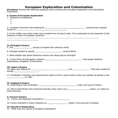 European Exploration Notes Handout | DOC