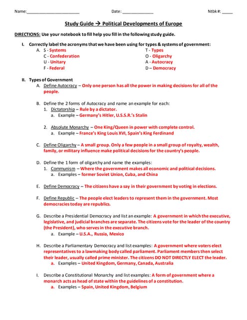 European government study guide key | PDF