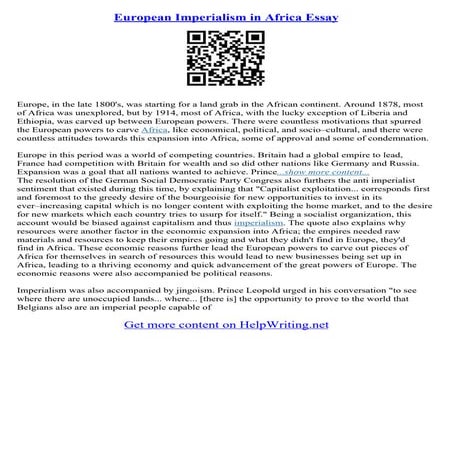 European Imperialism In Africa Essay | PDF
