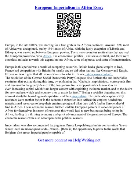 Scramble For Africa Essay | PDF