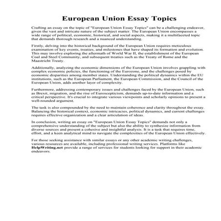 European Union Essay Topics. Major Policies in the European Union Essay ...