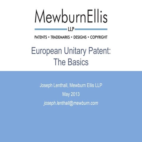 European Unitary Patent - The Basics | PPTX