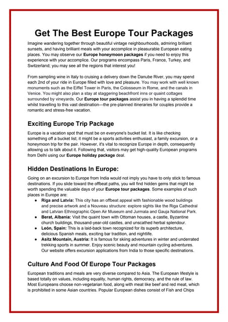 Best Europe Tour Packages | Unify Holidays | PPT