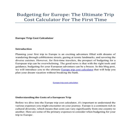 Budgeting for Europe: The Ultimate Trip Cost Calculator For The First ...
