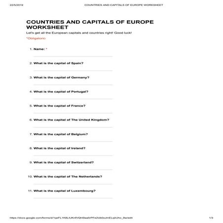 Europe worksheet | PDF