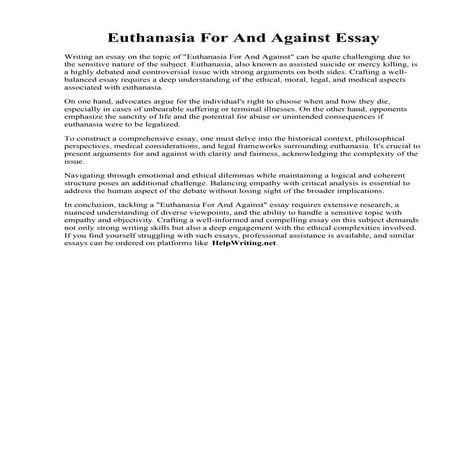 Euthanasia For And Against Essay | PDF | Geography | Science