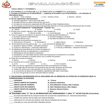 Respuestas Del Cuestionario Sobre El Mapa De Europa Europa: Países