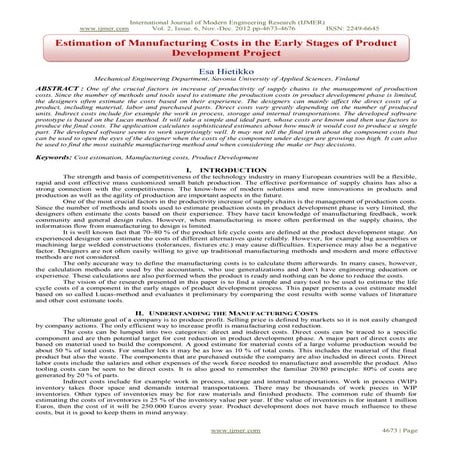 Estimation of Manufacturing Costs in the Early Stages of Product ...