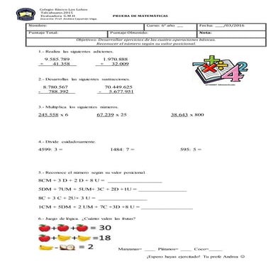 operaciones basicas matematica | DOCX