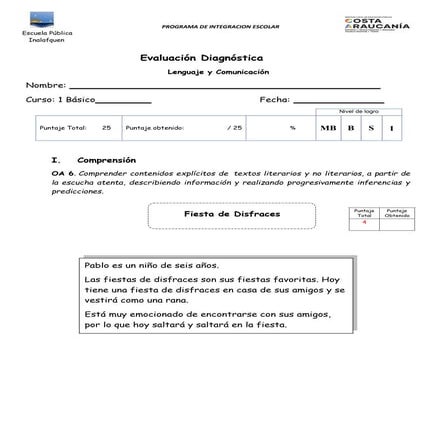 Evaluación Diagnóstica Lenguaje Primero Básico 2021pdf 4634
