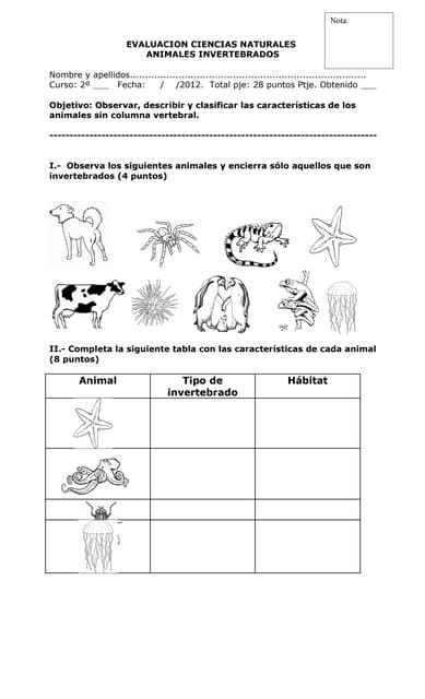 Animales invertebrados | PDF
