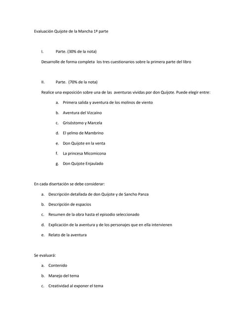 ACTIVIDADES SOBRE DON QUIJOTE DE LA MANCHA | PDF