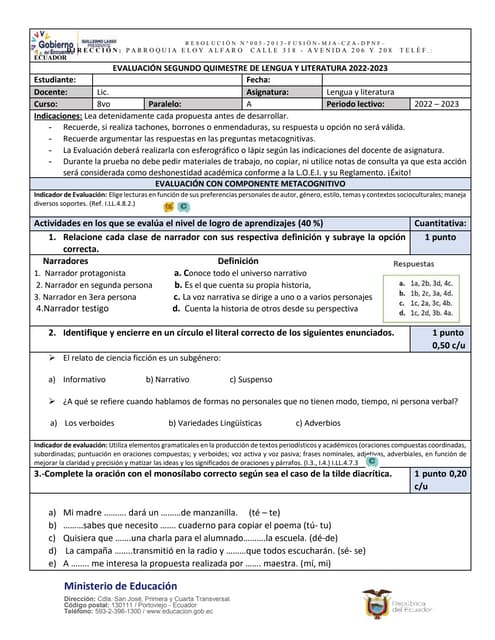 Evaluacion diagnóstica Lengua y Literatura 8vo Grado.docx