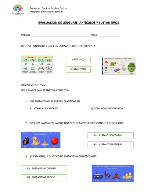 Evaluacion articulos-sustantivos-y-adjetivos | PDF