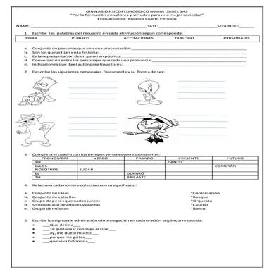 Evaluaciones de segundo cuarto periodo | DOCX