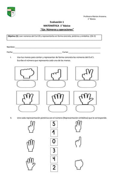 Prueba de numeros ordinales 1 basico | DOCX