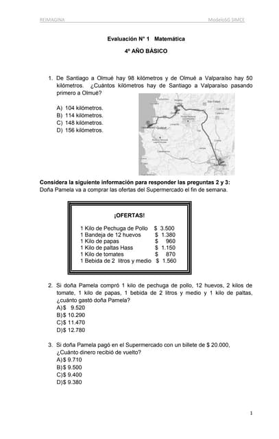Prueba de matemática 6to grado. | PDF