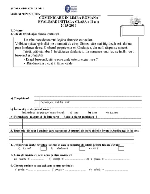 Evaluare initiala lb_romana_cls_8_sub | PDF