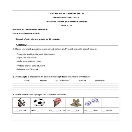 Evaluare initiala limba_romana_cls_a_ii_a_test | DOC
