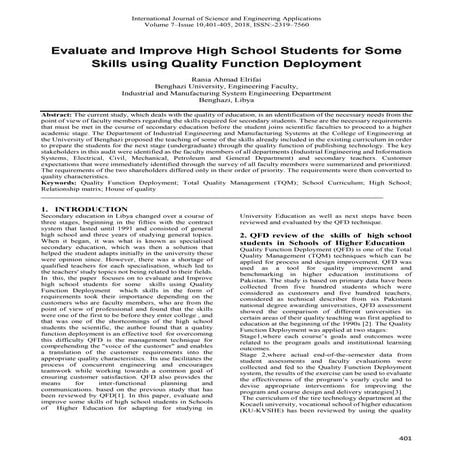 Evaluate and improve high school students for some skills using quality ...