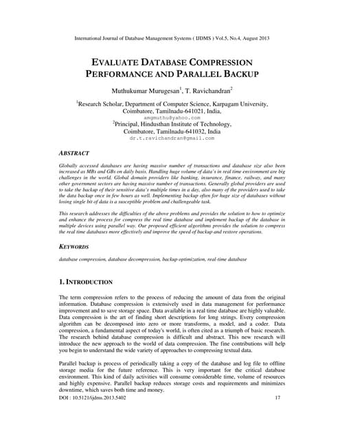 Evaluate Database Compression Performance And Parallel Backup Pdf