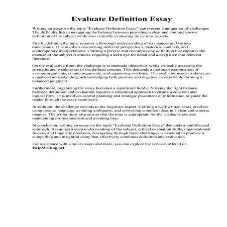 Evaluate Definition Essay. How to Write a Definition Essay: Writing Guide with Sample Essays | PDF