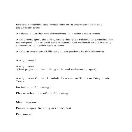 Evaluate validity and reliability of assessment tools and diag.docx