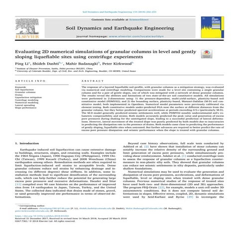 Evaluating 2D numerical simulations of granular columns in level and gently sloping liquefiable ...