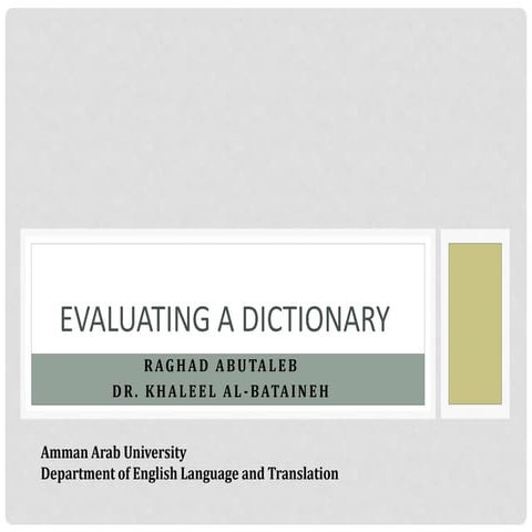 Evaluating A Dictionary | PPT