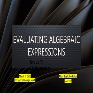 Evaluating Algebraic Expressions in math | PPT