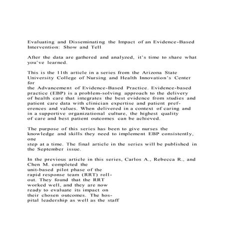 Evaluating and Disseminating the Impact of an Evidence-Based | PDF