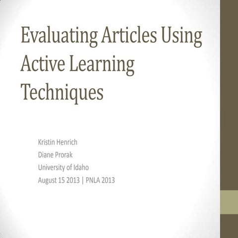 Evaluating Articles Using Active Learning Techniques | PPTX