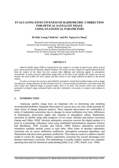 Evaluating Effectiveness Of Radiometric Correction For Optical