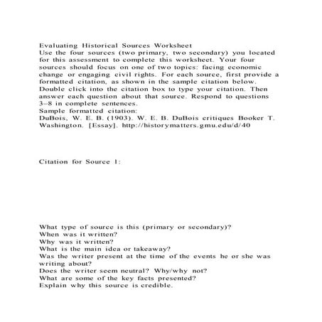 Evaluating Historical Sources WorksheetUse the four sources (two | DOCX