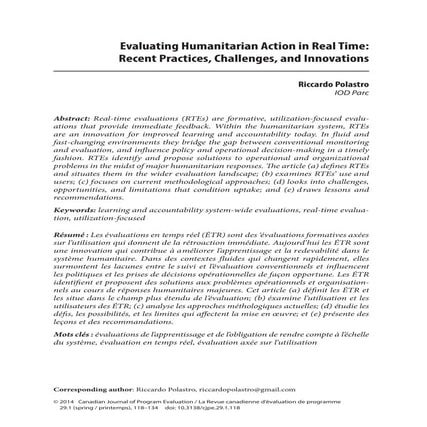 Evaluating humanitarian action in real time recent practices challenges and innovation | PDF