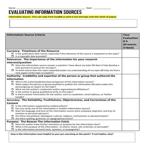 Evaluating information sources graphic organizer checklist fall 2014 ...