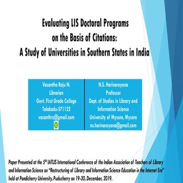 Evaluating LIS Doctoral Programs on the Basis of Citations: A Study of ...
