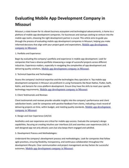 Evaluating Mobile App Development Companies In Missouri Pdf