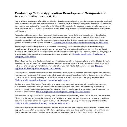Evaluating Mobile Application Development Companies In Missouri What To