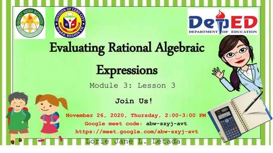 Lesson plan on Evaluating Rational Algebraic Expression | PDF Lesson plan on Evaluating Rational Algebraic Expression | PDF