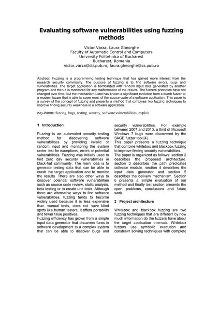 Evaluating software vulnerabilities using fuzzing methods | PDF Evaluating software vulnerabilities using fuzzing methods | PDF