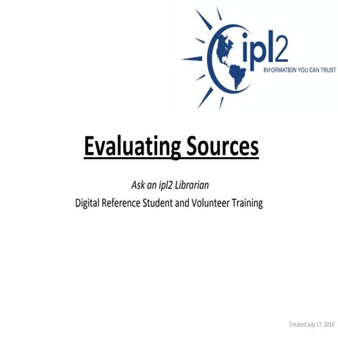 Evaluating sources | PPT