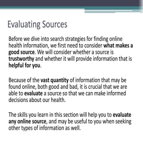 Evaluating Sources of Online Health Information | PPT