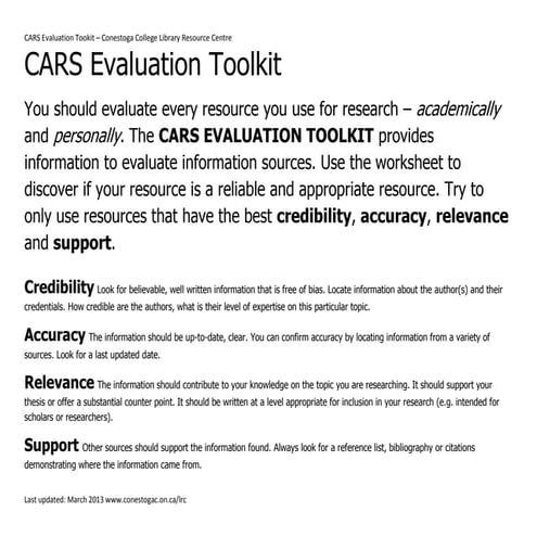 Evaluating Sources Using CARS | PDF