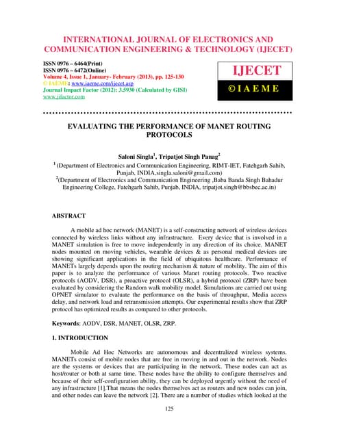 Evaluating The Performance Of Manet Routing Protocols Pdf