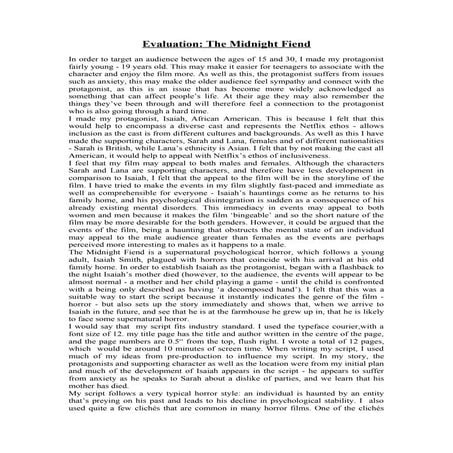 Evaluation of My Script, The Midnight Fiend | DOCX